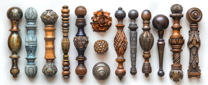 Collection of Decorative Furniture Handles. Ornate Metal Knobs and Pulls on White Backdrop Stock ...