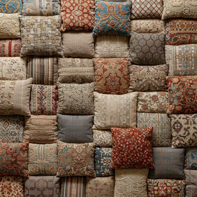 A Collection of Decorative Pillows Arranged in a Grid Pattern, Each ...
