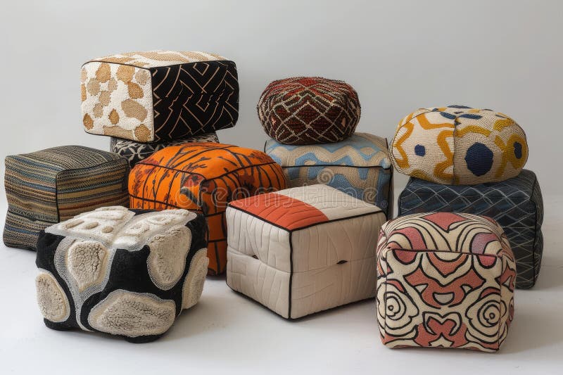 Assortment of Colorful Poufs with Various Patterns Stock Illustration ...
