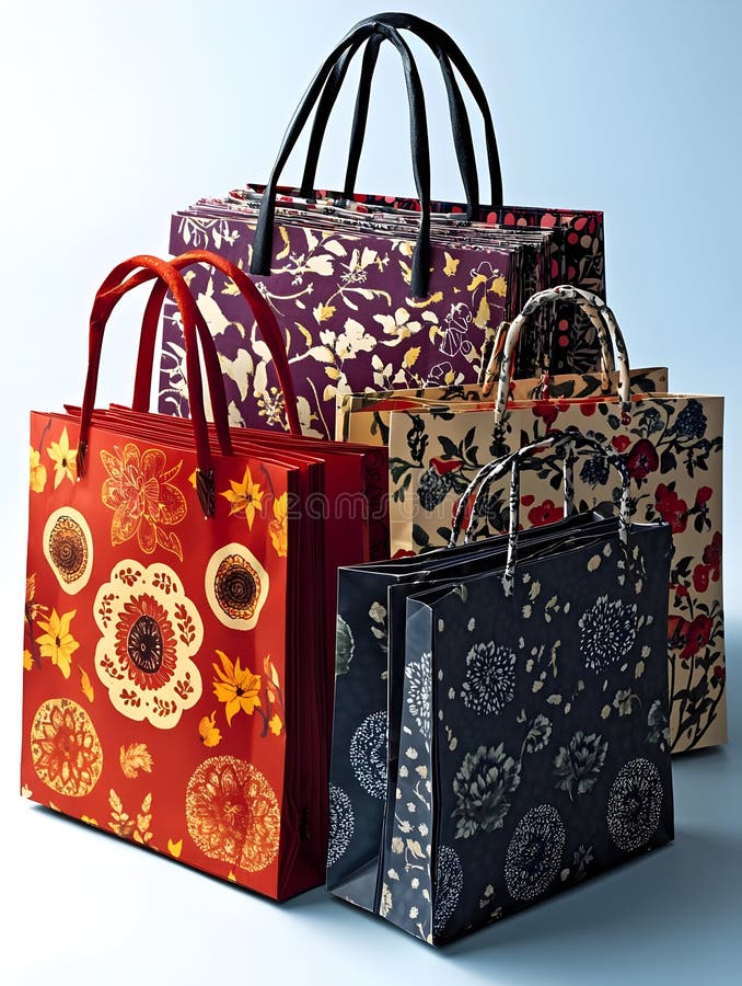 A Collection of Decorative Shopping Bags in Various Colors and Patterns ...