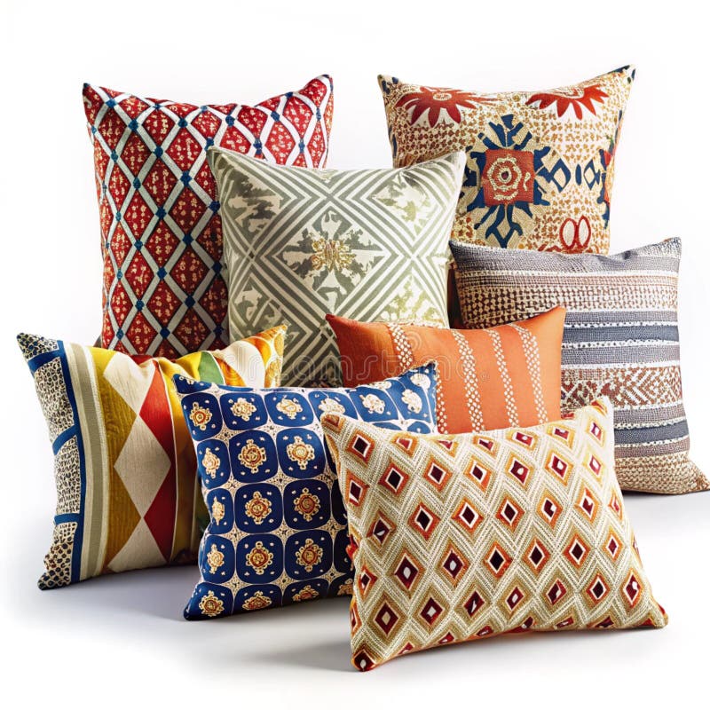 Collection of Decorative Throw Pillows with Vibrant Ethnic and ...