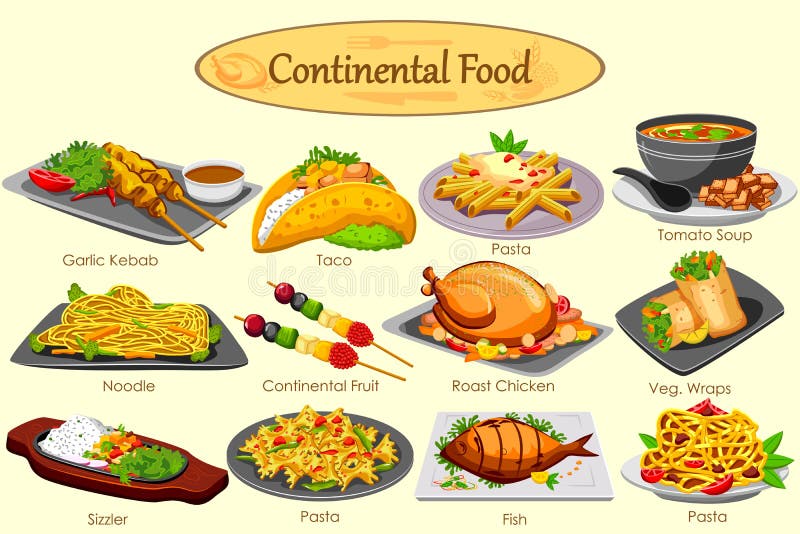 Collection of Delicious Continental Food Stock Vector - Illustration of ...
