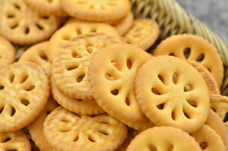 Collection Delicious Crackers on Wooden, Closeup Stock Photo - Image of ...