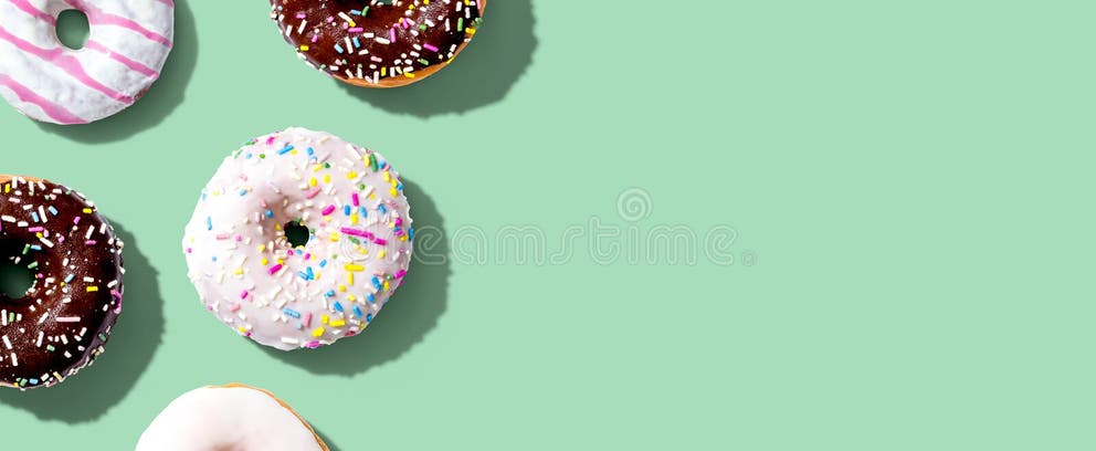 Collection of Delicious Donuts Overhead View Stock Image - Image of ...