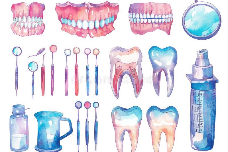 A Collection of Dental Tools Including Toothbrushes, Toothpaste, and ...