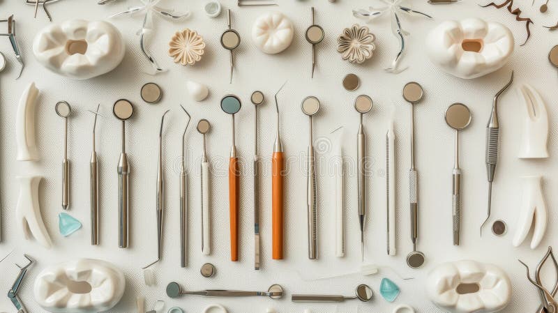 Assorted Dental Tools with Anatomical Tooth Models Stock Image - Image ...