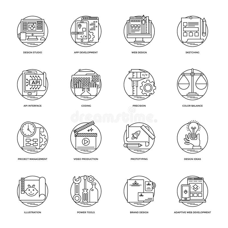 Collection of Design and Development Line Vector Icons Stock ...