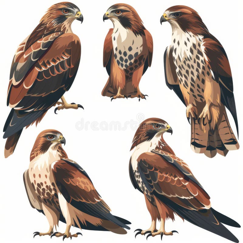 Collection of Detailed Red-tailed Hawk Illustrations, Showcasing ...