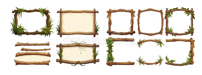 Collection of Detailed Vector Illustrations of Wooden Frames Adorned ...