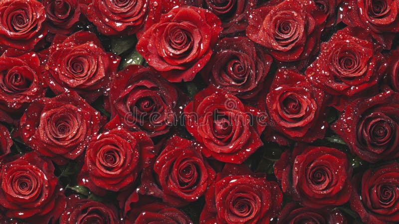 A Collection of Dew Covered Red Roses Stock Illustration - Illustration ...