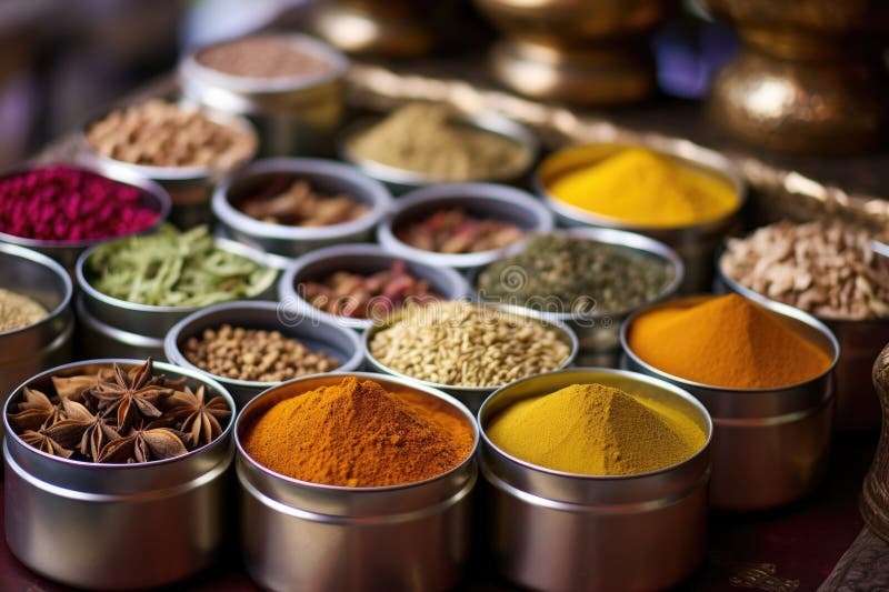 A Collection of Different Arabic Spices in Small Containers Stock Image ...