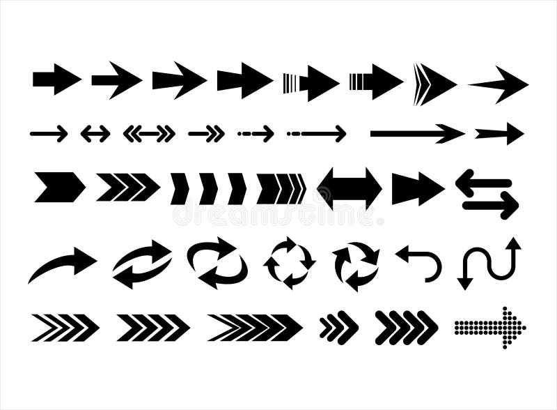 Collection of Different Arrows Black Icons Vector Illustration Stock ...