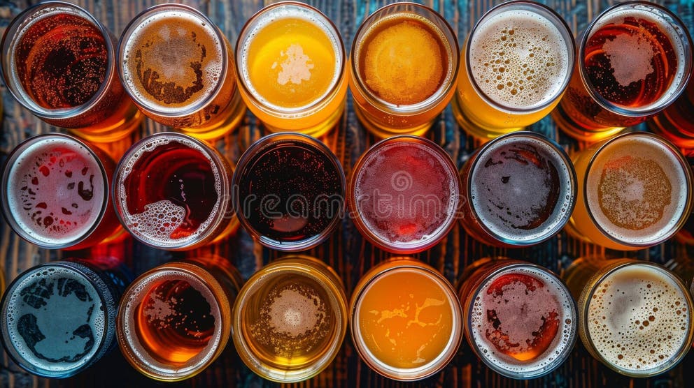 A Collection of Different Beer Ales and Lagers Viewed from Above Stock ...