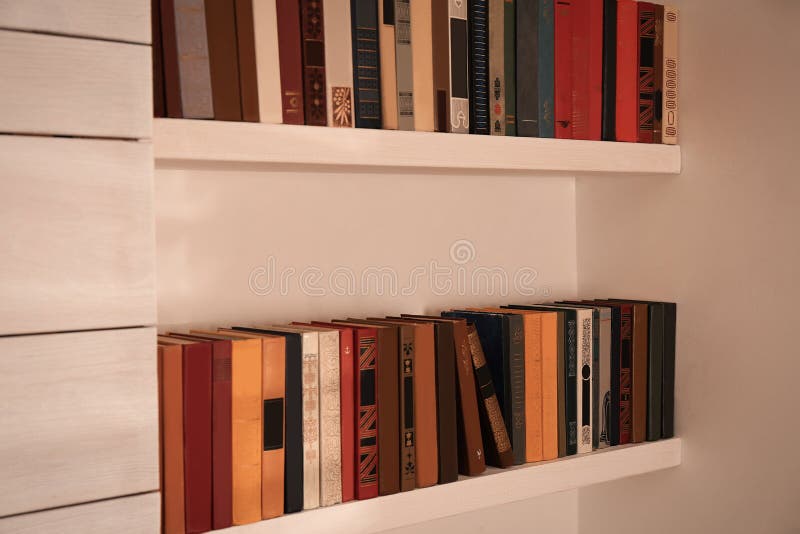 Collection of Books on Shelves. Home Library Stock Image - Image of ...