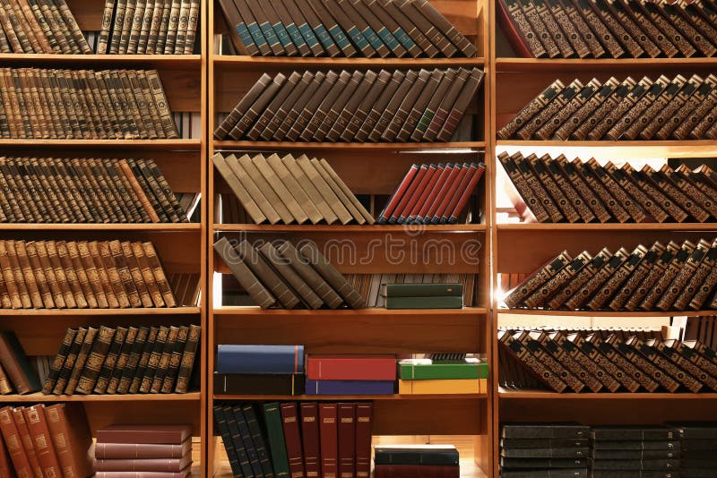 Collection of Different Books on Shelves in Library Stock Image - Image ...