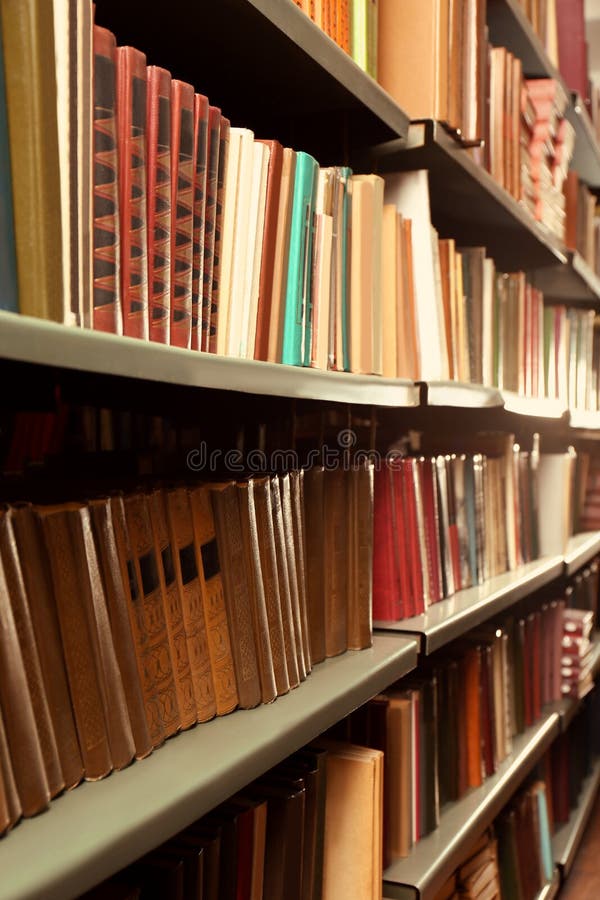 Collection of Different Books on Shelves in Library Stock Photo - Image ...