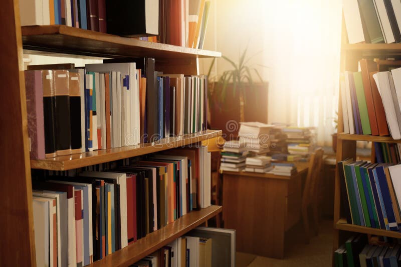 Collection of Different Books on Shelves in Library Stock Photo - Image ...