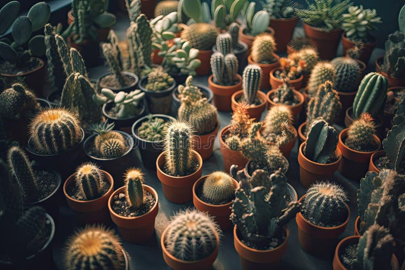 Collection of Different Cacti in Different Pots. Generative AI Stock ...