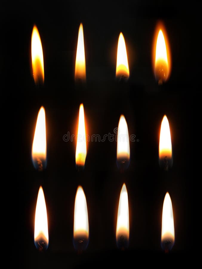 Collection of Different Candle Flames on Black Background Stock Photo ...