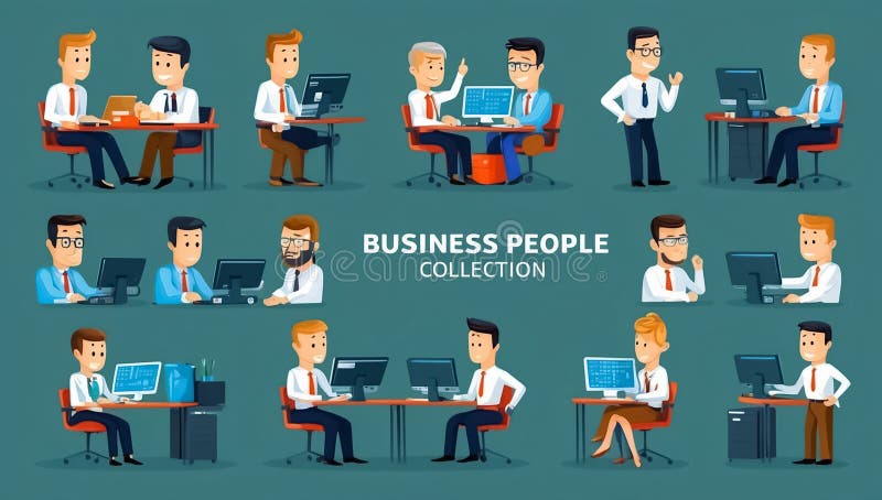 Collection Different Cartoon Business People, Illustration Flat Design ...