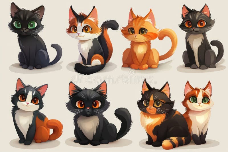 Collection of Different Cats Set Stock Illustration - Illustration of ...