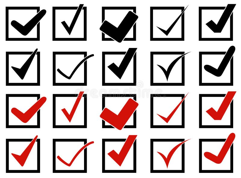 Collection of Different Check Mark Icons in Boxes Stock Vector ...