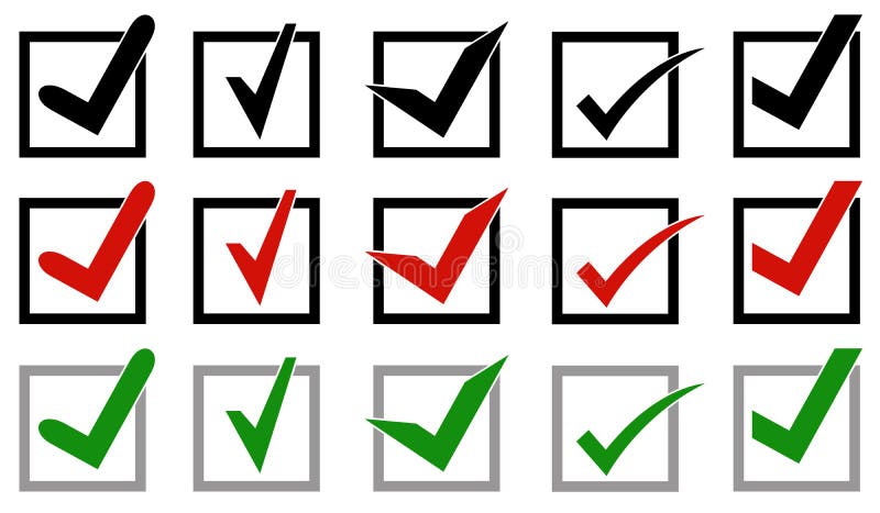 Collection of Different Check Mark Icons in Boxes Stock Vector ...