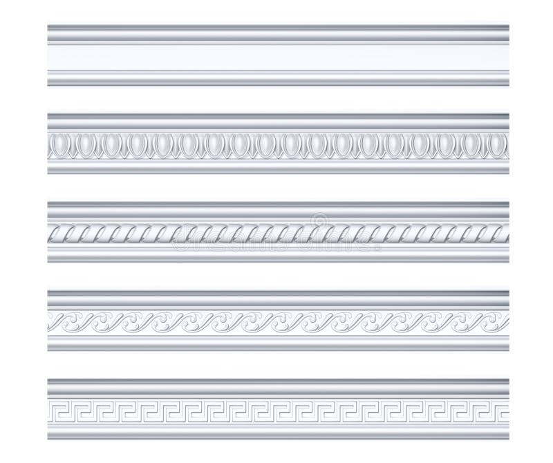 Set of Cornices and Friezes Isolated on White Background. 3D ...