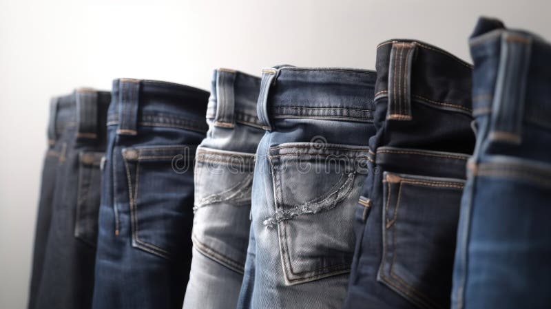Collection of Different Color Models of Denim Pants in a Row, White ...