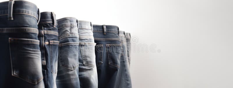 Collection of Different Color Models of Denim Pants in a Row, White ...