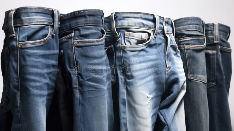 Collection of Different Color Models of Denim Pants in a Row, White ...
