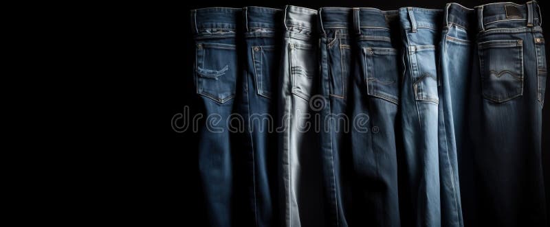 Collection of Different Color Patterns of Denim Pants in a Row, Black ...