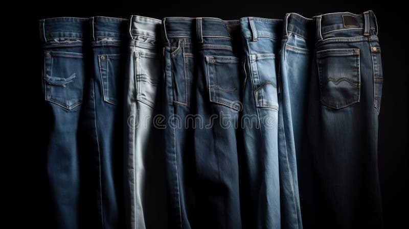 Collection of Different Color Patterns of Denim Pants in a Row, Black ...