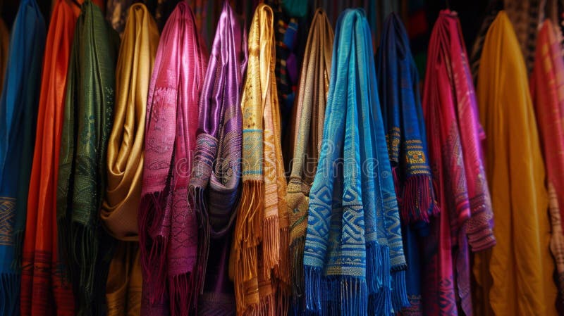 Close Up of Various Colored Scarves on Display Stock Image - Image of ...