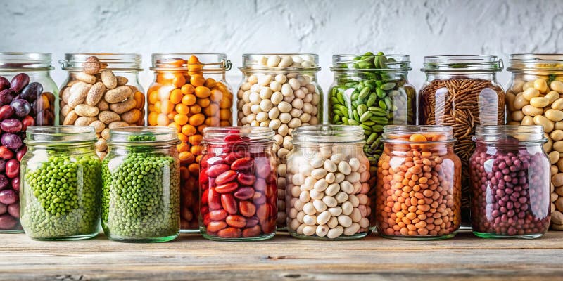 A Collection of Different Colored Beans and Nuts in Glass Jars ...