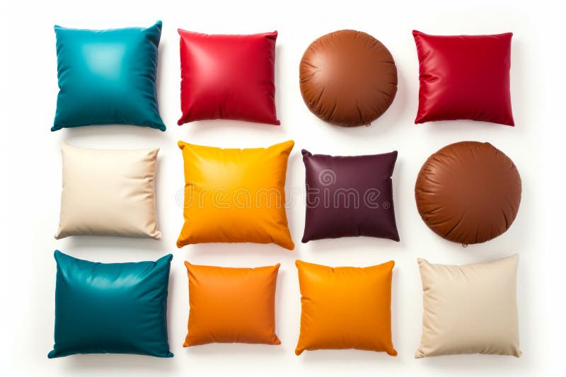 Collection of Different Colored Pillows Arranged in Grid Pattern on ...