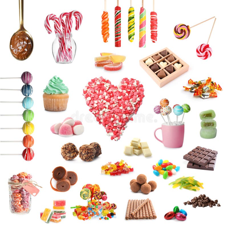 Collection of Different Confectionery on White Background Stock Photo ...