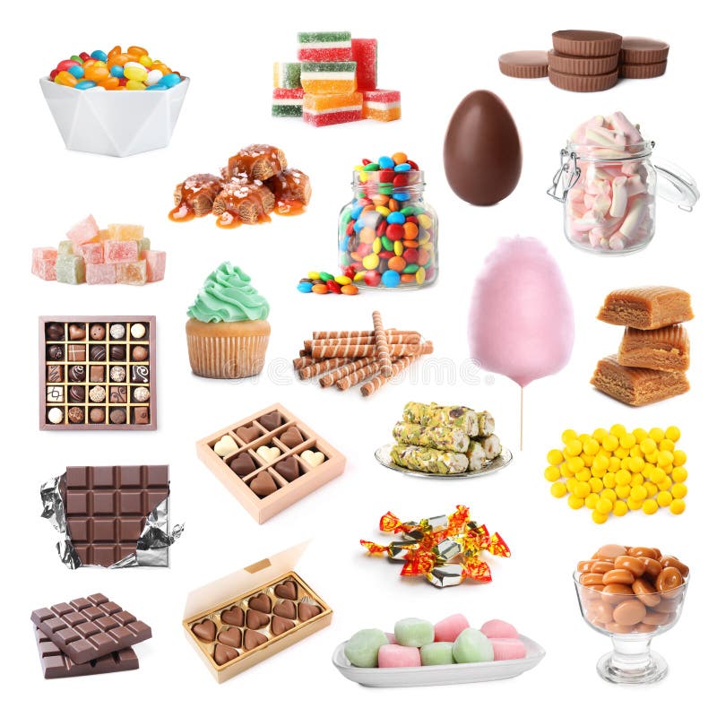 Collection of Different Delicious Confectionery on White Background ...