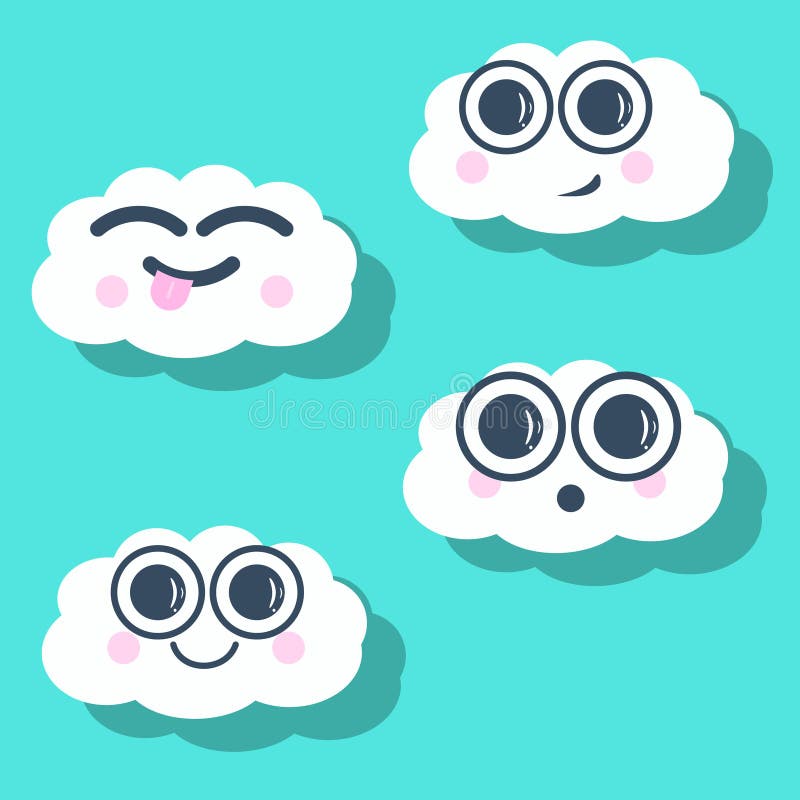 Collection of Different Emoticons Clouds Icon Vector Illustration Face ...