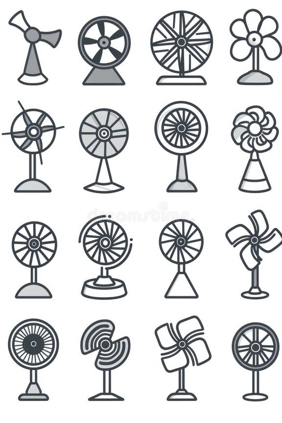A Collection of Different Fan Types Including Ceiling Fans, Box Fans ...