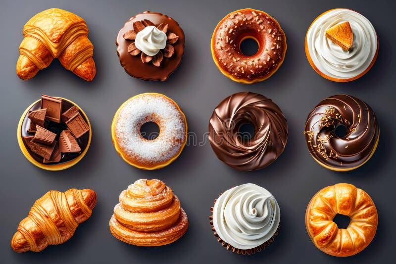 Collection of Different Flavored Doughnuts and Pastries Displayed on ...