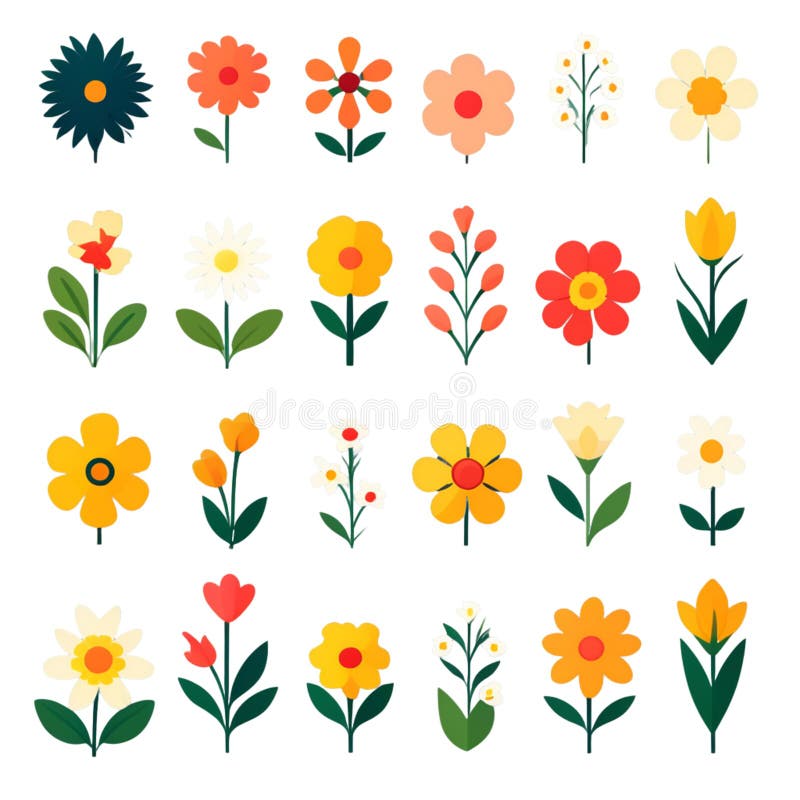 Collection of Different Flowers in a Flat Style Stock Illustration - Illustration of leaf ...