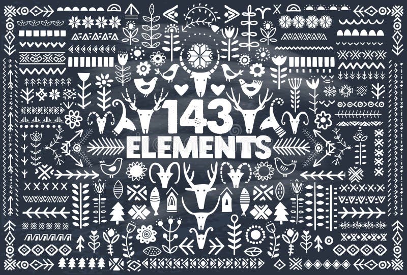 Collection of Different Folk Art Elements Stock Vector - Illustration ...