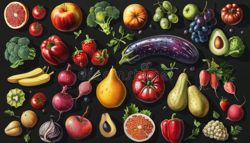 Collection with Different Fruits, Berries and Vegetables. Stock ...