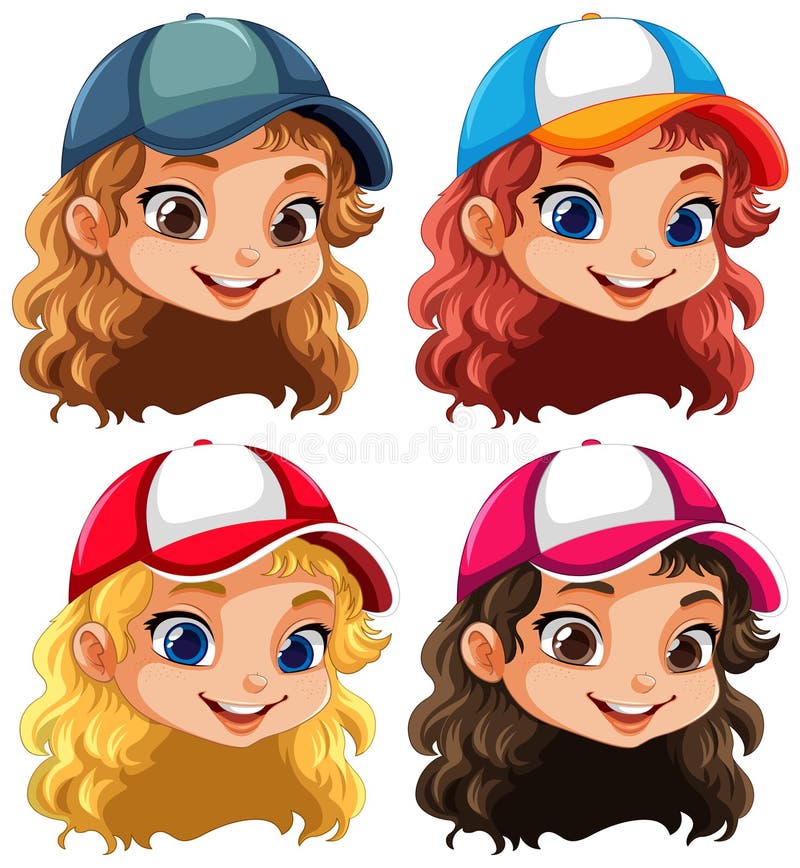 Collection of Different Girls Faces Cartoon Stock Vector - Illustration ...