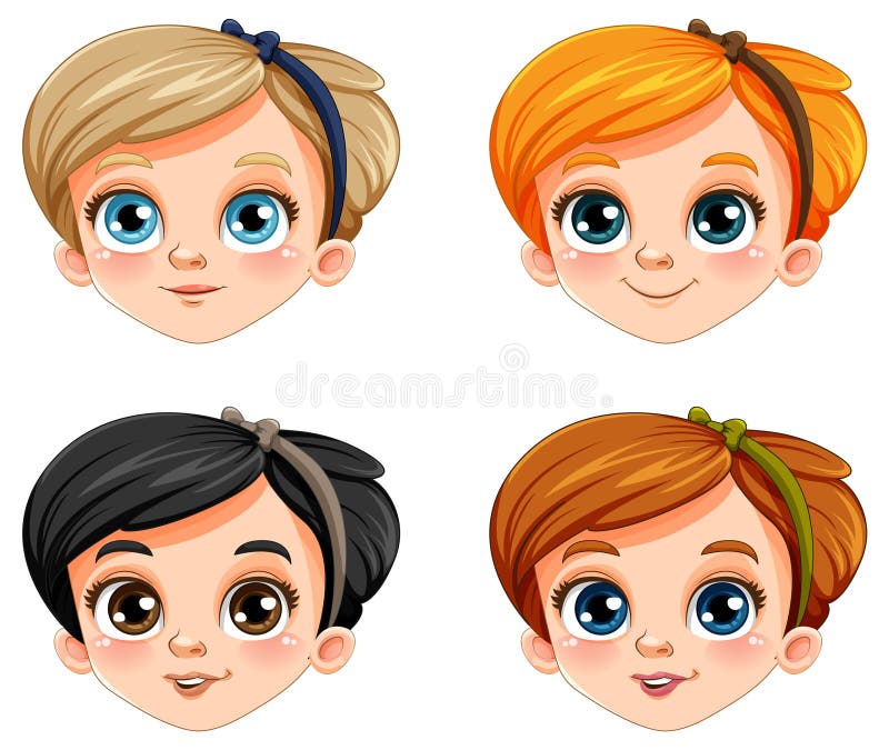 Collection of Different Girls Faces Cartoon Stock Vector - Illustration ...