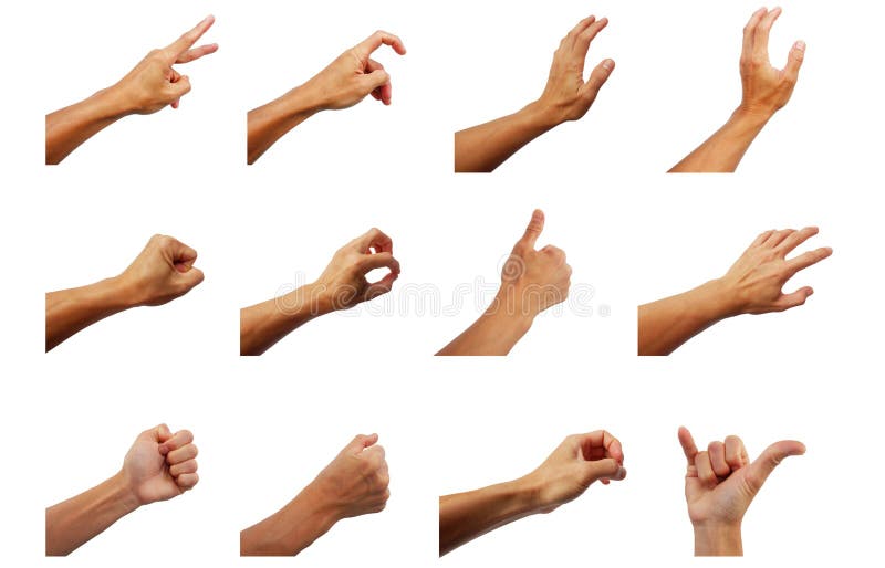 Collection of Different Hand Gestures of a Man S Hand on a White ...