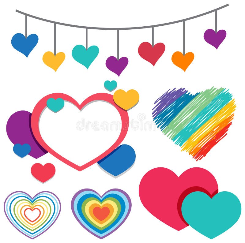 Collection of Different Heart Icons in Colourful Stock Vector ...