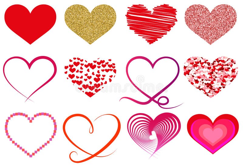Collection of Different Heart Symbols Stock Illustration - Illustration ...