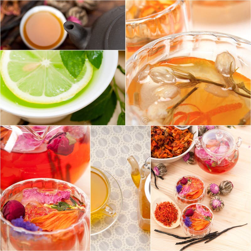 Collection of Different Herbal Tea Infusion Collage Stock Photo - Image ...